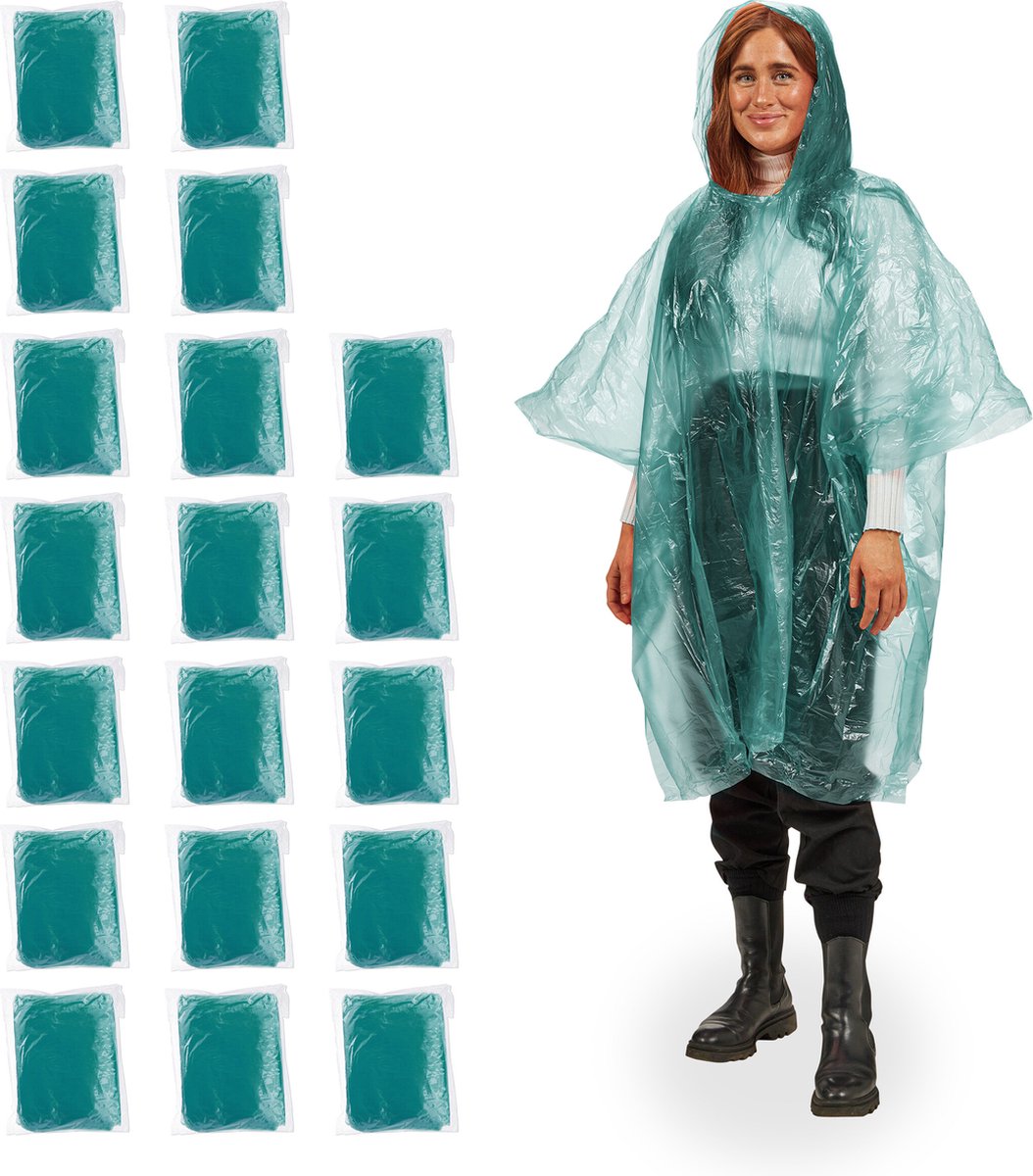Relaxdays regenponcho festival - set van 20 - regencape - poncho fiets - lichtgewicht... | bol