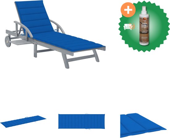 vidaXL Houten ligbed Grijs 200 x 68 x 30/86 cm Verstelbaar Inclusief ...