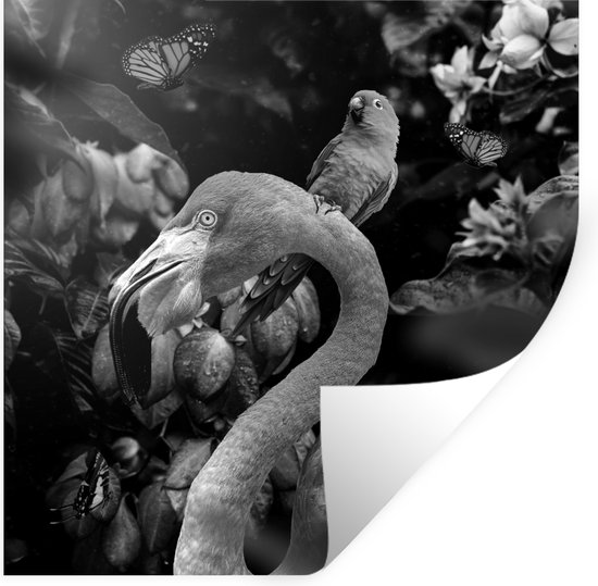 Muurstickers - Sticker Folie - Flamingo - Jungle - Papegaai - Zwart - Wit - 30x30 cm -... | bol