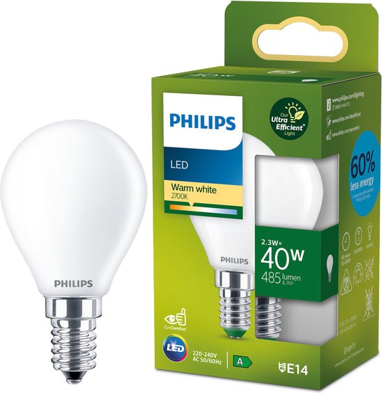 Philips Ultra Efficient LED - Kogellamp - Mat - 40W - E14 fitting ...