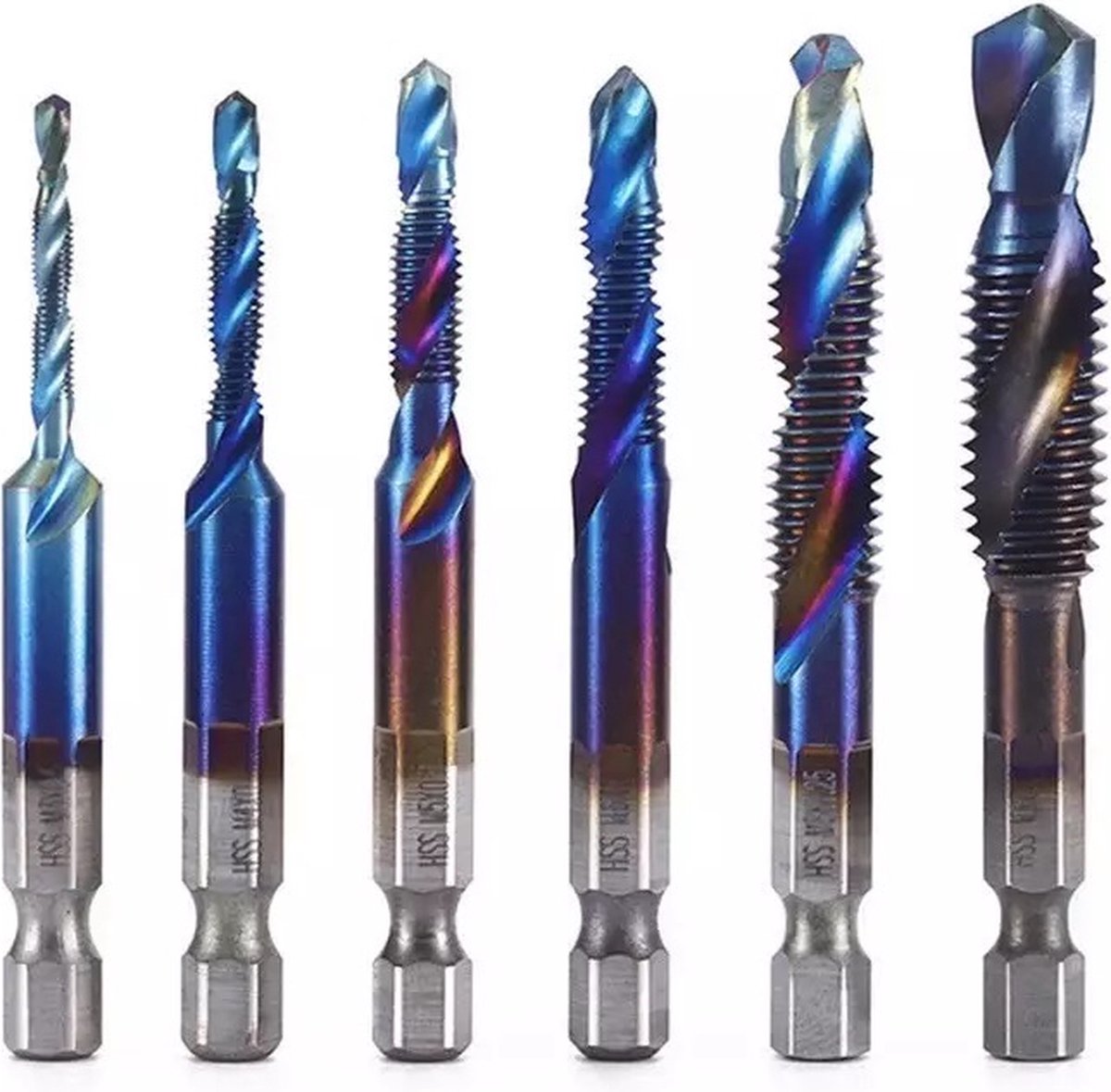 6-delig Boortap set - Blauwe NaCo coating - Bit boor tap en verzinken ...