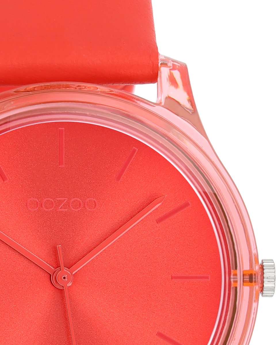 OOZOO Timepieces - Rode horloge met rode leren band - C11142 | bol.com