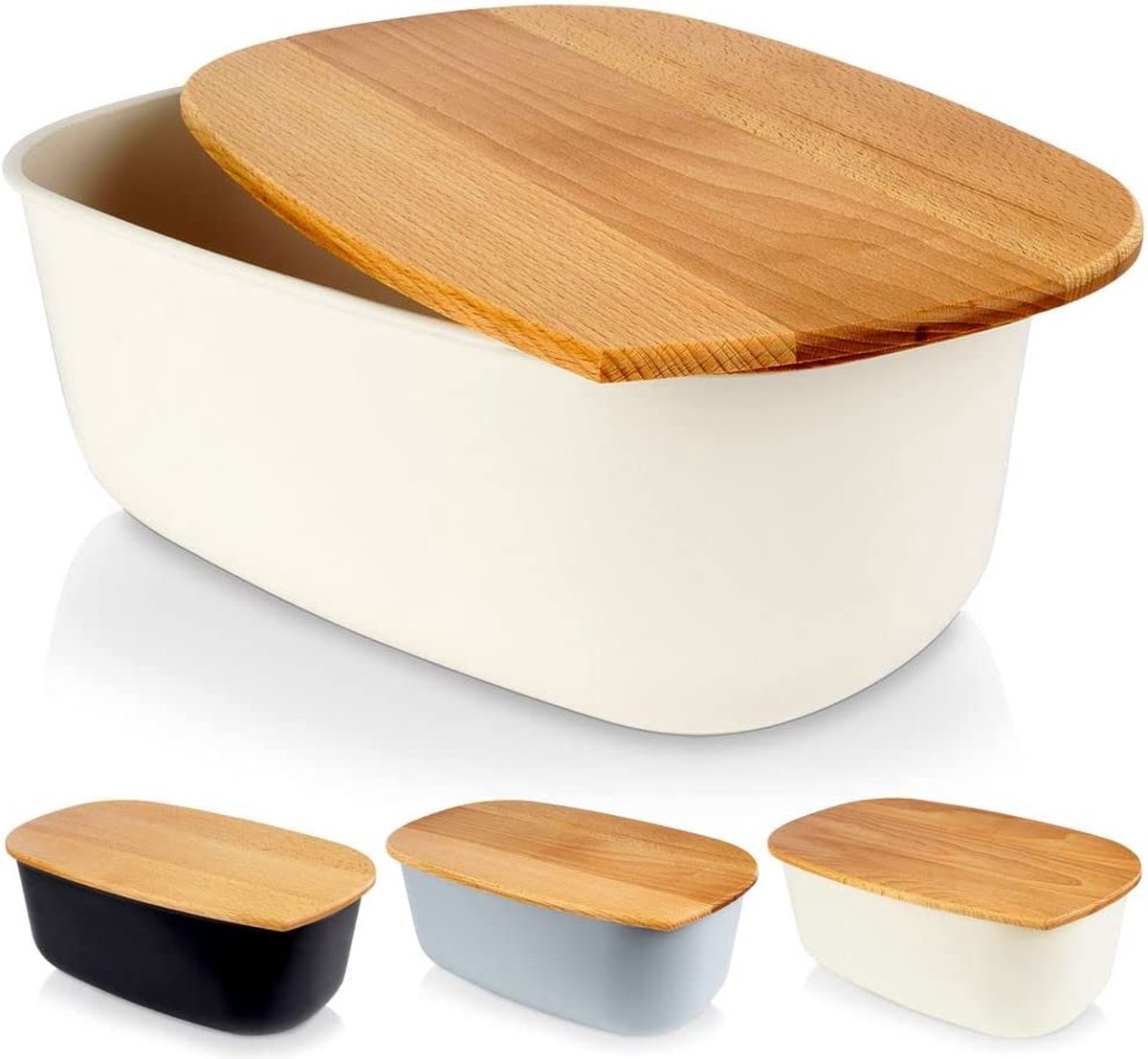 Vilde Broodtrommel met houten plank, broodmand, broodtrommel, crème, 39 ...