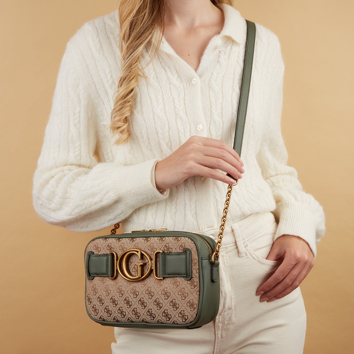 GUESS Aviana Dames Crossbody tas Kunstleer - Beige | bol.com