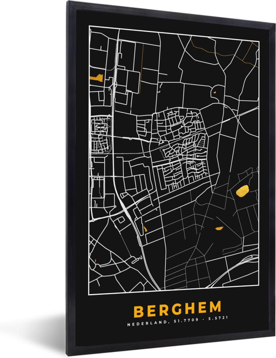 Fotolijst incl. Poster - Goud - Plattegrond - Berghem - Kaart ...