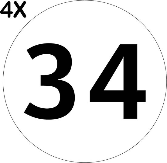 Containerstickers Huisnummer "34" - 25x25cm - Wit met Zwarte Cirkel ...