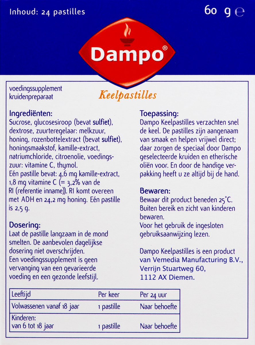 Dampo Keelpastilles - Verzachten de keel dankzij kamille extract ...