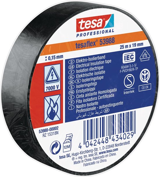Tesa Tesaflex Isolatietape Elektrisch - 25M x 19MM - Zwart | bol