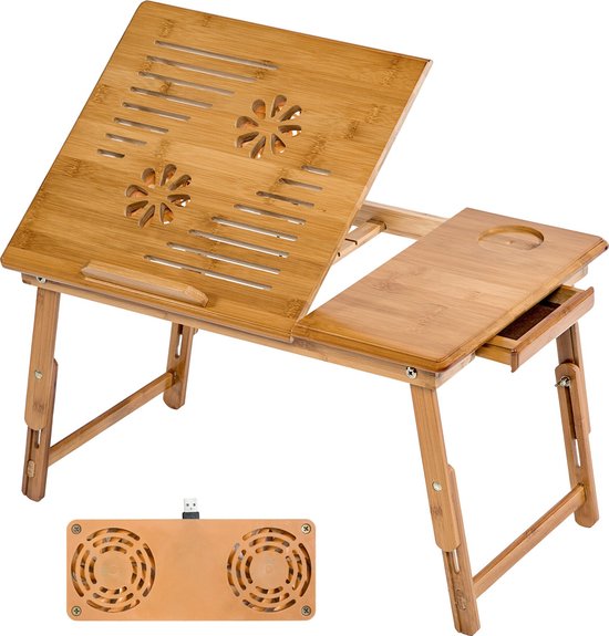 Bamboe Laptoptafel - 55X35X26Cm - Verstelbare En Met Usb-poort - Houten ...