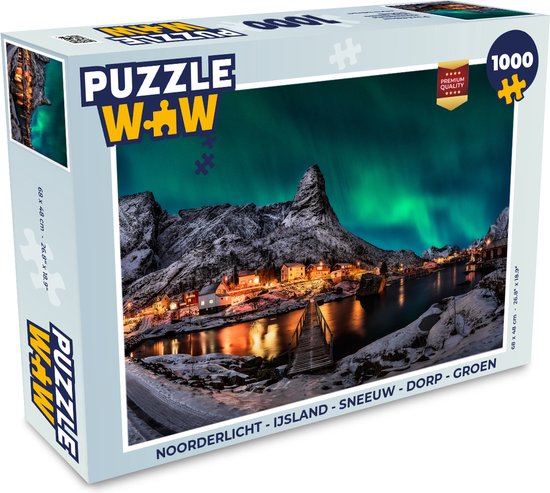 Puzzel Noorderlicht - IJsland - Sneeuw - Dorp - Groen - Bergen ...