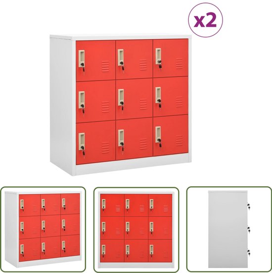 vidaXL Lockerkasten set van 2 - Staal - Lichtgrijs/Rood Locker Kast ...