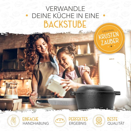 NORDIVAR® - Gietijzeren Broodbakpan 26 cm – Inclusief Fermentatiemand ...