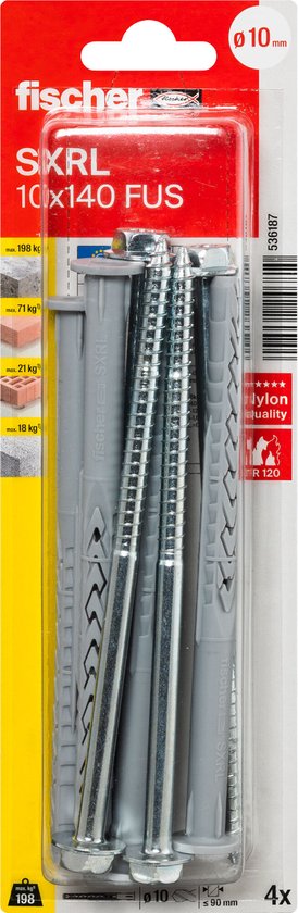 Fischer 536187 SXRL 10 x 140 FUS K NV Constructie plug 140 mm 1 set(s ...
