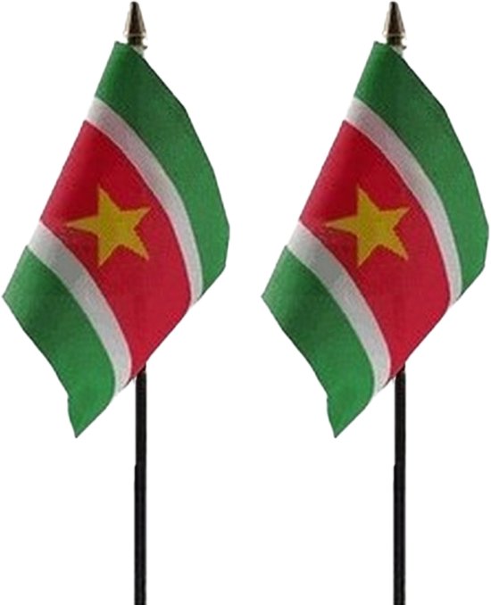 Suriname - 2x - mini vlaggetje van 10 x 15 cm op stokje - Landen vlag ...