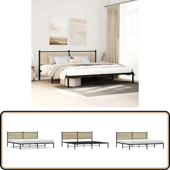 vidaXL Bedframe - Sonoma Eiken - 193x203 cm - Staal Staal Bed Frame ...
