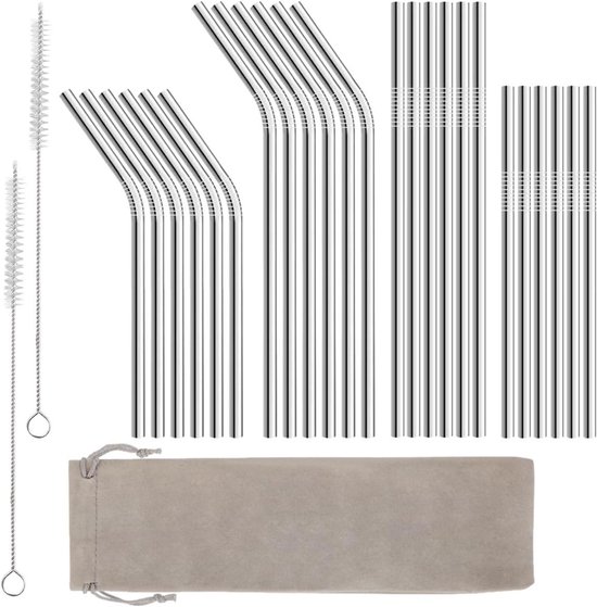 Stainless Steel Straws - Pack of 24 Reusable 215 mm and 265 mm Metal ...