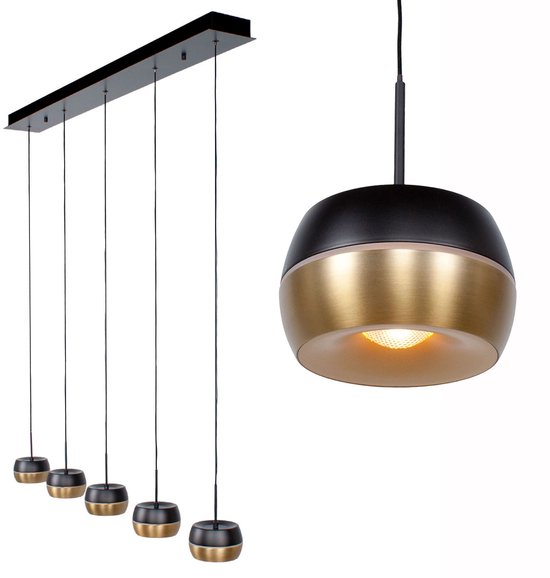 Moderne eettafellamp / hanglamp Nova | 5 lichts | balk | goud / zwart ...