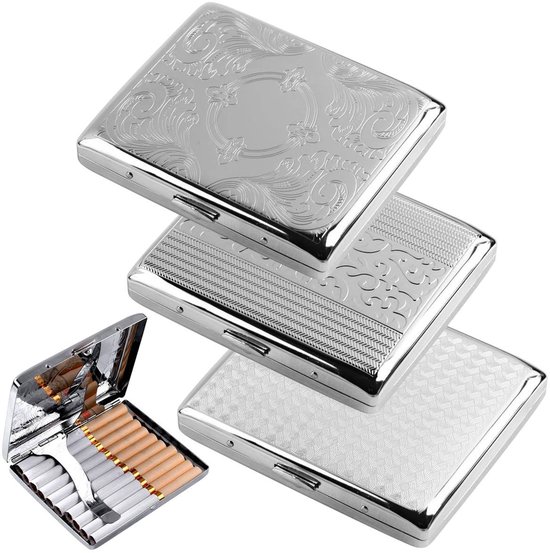 Pack of 3 Stainless Steel Cigarette Boxes for 20 Cigarettes - Cases for ...