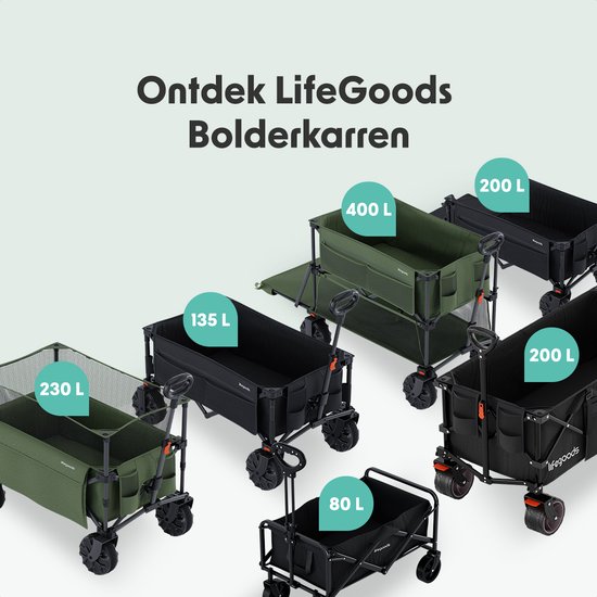 LifeGoods Dubbele Bolderkar - 400L - Opvouwbaar - 200KG - Uitklapbaar ...