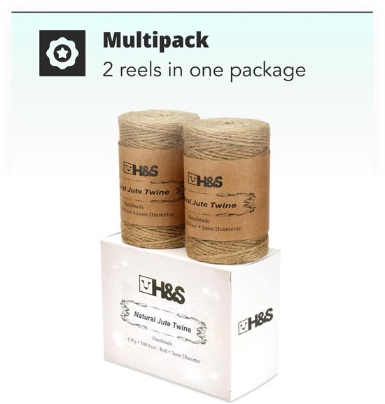 H&S 2x rol jute touw - 183 m lang - 3 mm dik - Jute garen 6-laags ...