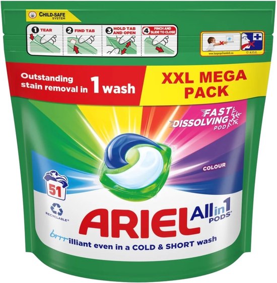 Ariel Color - Wasmiddelcapsules - All-in-1 Pods - Gekleurde Was - 51 ...