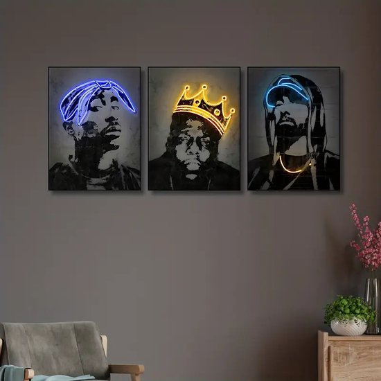 Canvas Kings of Rap - Muziekposter - Eminem, Biggie, 2pac - 3 delige ...