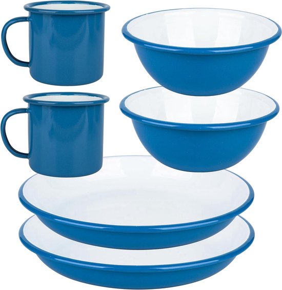 Premium emaille set - Outdoor - 6 stuks - Glacier Blue - duurzaam | bol