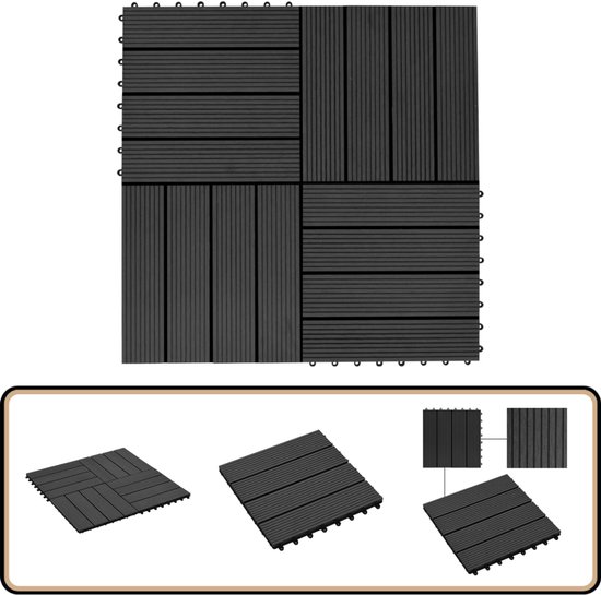 vidaXL Terrastegels - 30x30 cm - 22 stuks - Zwart - 2 m² Terrastegels ...