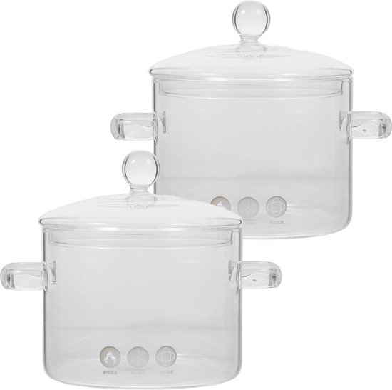 Glazen Kookpan met Deksel - Soeppan - 2 Stuks - Borosilicaatglas - 1350 ...