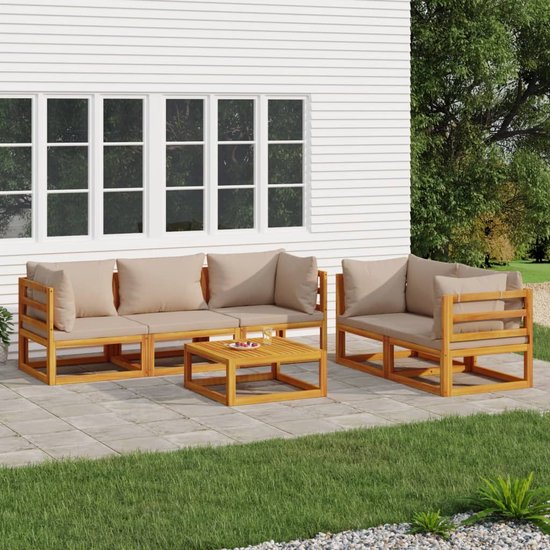 vidaXL 6-delige Loungeset - Massief Hout - Taupe Tuinsets - Lounge Sets ...