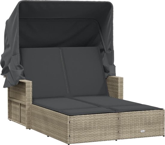 Dubbel ligbed met luifel en kussens lichtgrijs Dubbel Ligbed - Ligbed ...