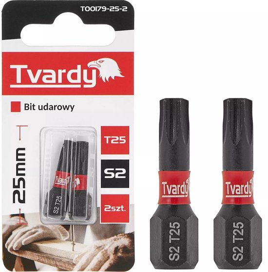 Tvardy Impact bit T25 - Compact 25mm - Duurzaam S2 staal - Set van 2 ...