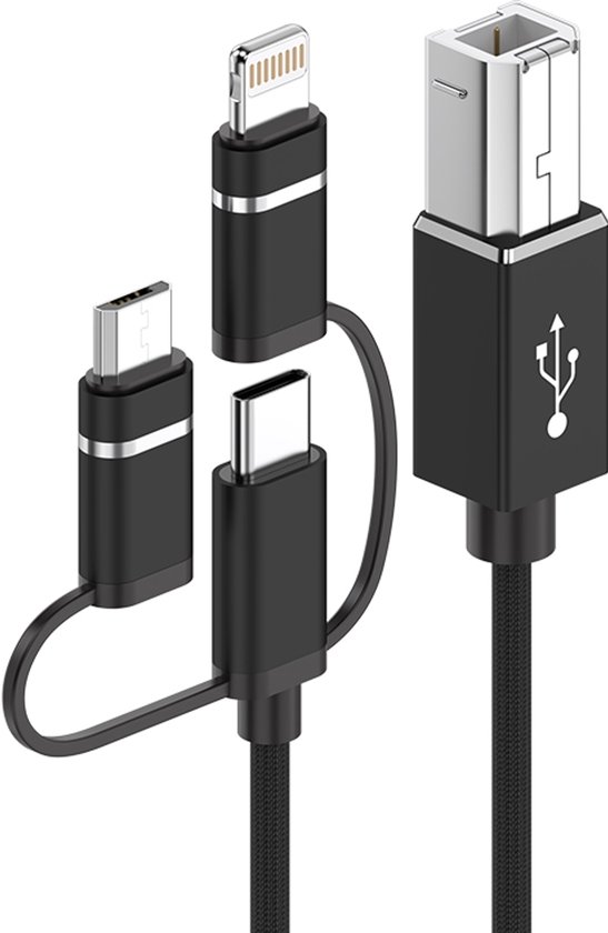 3 IN 1 - 8-Pin (Lightning) + USB-C + Micro-USB naar USB-B MIDI (Micro-B) kabel adapter... | bol