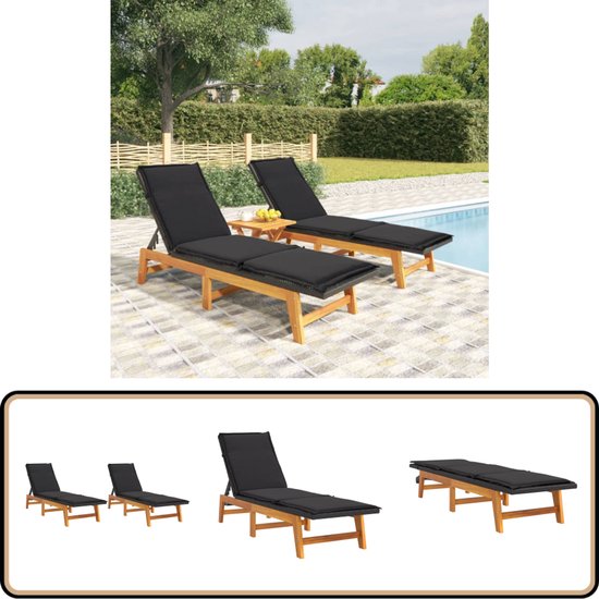 vidaXL Ligbedden 2 st met kussens - Rattan & Hout Ligbed - Loungebed ...