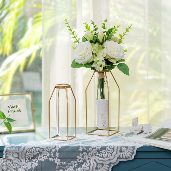 Metalen Draad Bloemenvaas - Gouden Frame Vaas - Glazen Proefbuisjes ...