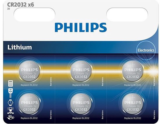 Philips CR2032 3v lithium knoopcelbatterij - 60 Stuks (10 Blisters a 6 Stuks) | bol