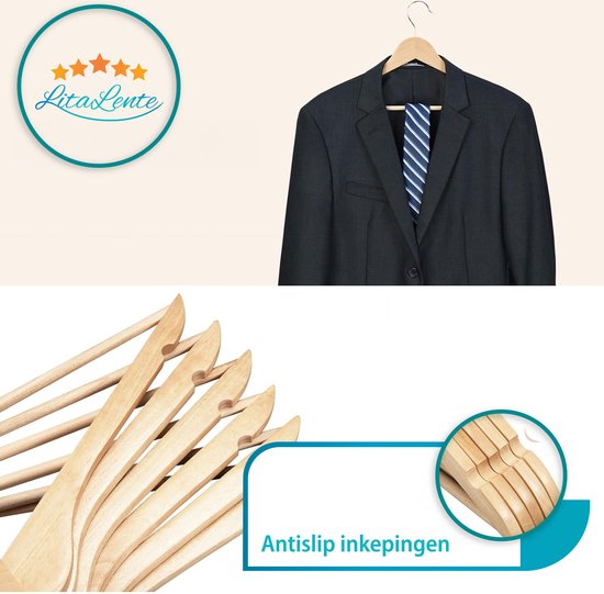 LitaLente Houten Kledinghangers voor Alle leeftijden – (set van 60 ...
