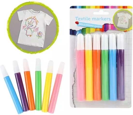Textiel Stiften - Textile Markers - 6 Stuks - Voor Jongens en Meisjes ...