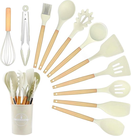 Kitchen Utensil Set, 12-Piece Silicone Cooking Utensils Cooking Cutlery ...
