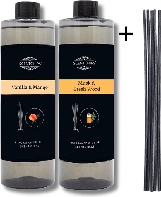 Navulling Vanille Mango + Musk Vers Hout - Geurstokjes Navulling Set ...
