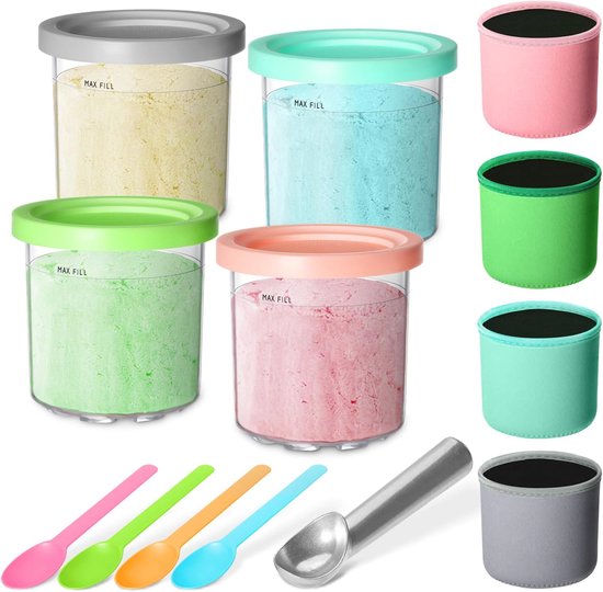 Kleurige IJsbekers en Isolatoren - 4 Pack Herbruikbare IJsbekers voor ...