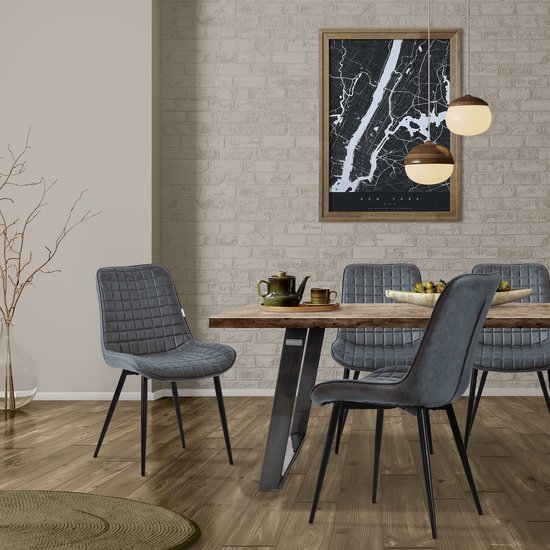 Eetkamerstoel set van 2 antraciet met kunstlederen bekleding en stalen ...