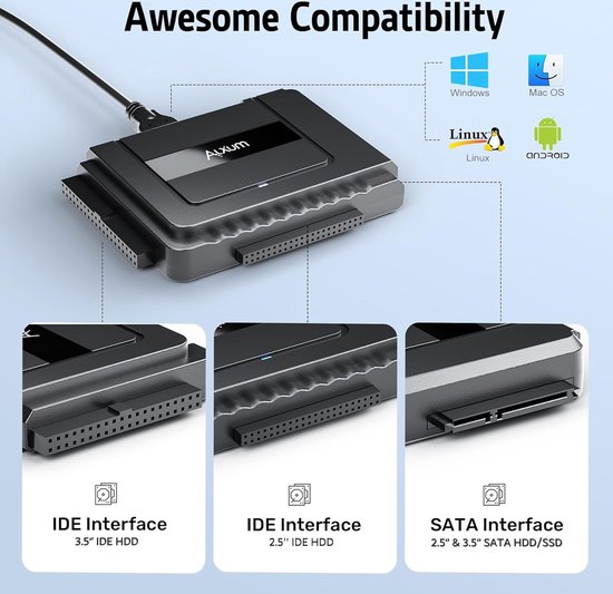 Harde Schijf Lezer voor 2,5/3,5 inch IDE HDD en SATA - USB 3.0 - 5Gbps ...