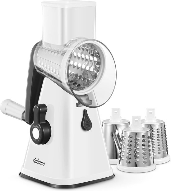 Roterende kaasrasp en groentesnijder met 3 roestvrijstalen snijbladen ...
