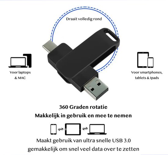 Femur 2-in-1 Usb Stick 256 GB - Geheugen Stick - Geheugenkaart - USB 3. ...