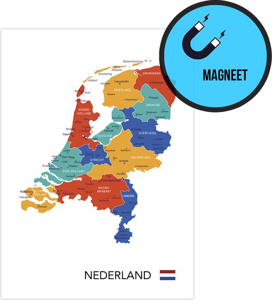 Magneet bord map Nederland | 30 x 40 cm | Regio kaart met belangrijkste steden |... | bol
