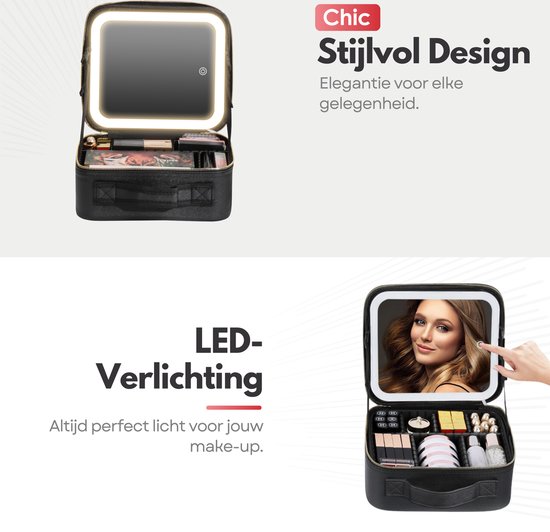 Luxe Beautycase Tas met Spiegel & LED Verlichting – Perfecte Make-up ...