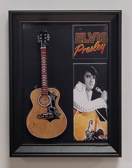 Elvis Presley Miniatuur Gitaar met lijst wanddecoratie 20x15 cm ...