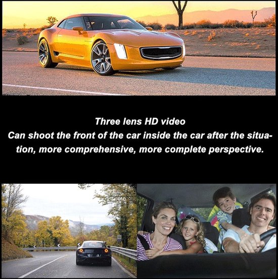 3-kanaals Dash Cam HD IR Nachtzicht Loop Recording Bewegingsdetectie G ...