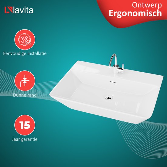 LAVITA® Opzetwastafel CABRERA GRANDE Rechthoekig Keramische Wastafel ...